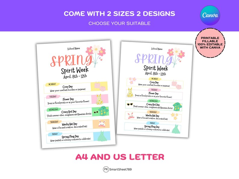 Editable Spring Spirit Week Flyer Canva Template, School Spirit ...