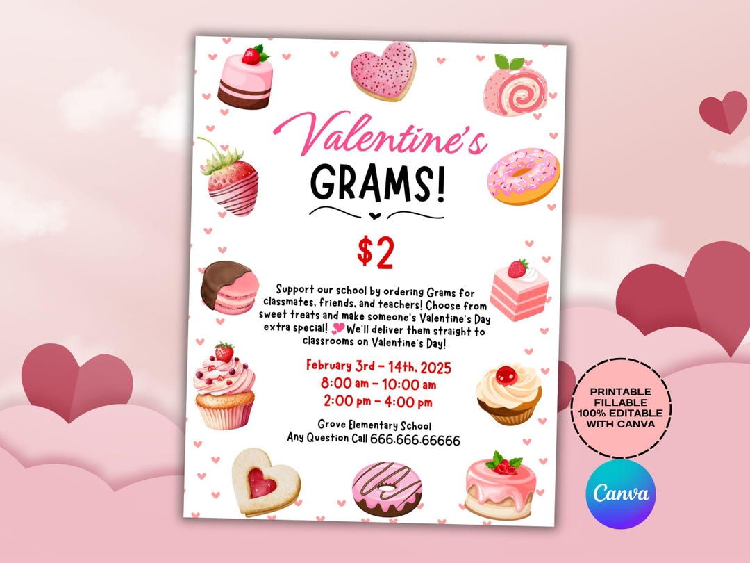 Valentines Day Grams Flyer Editable School Grams Template Itinerary ...