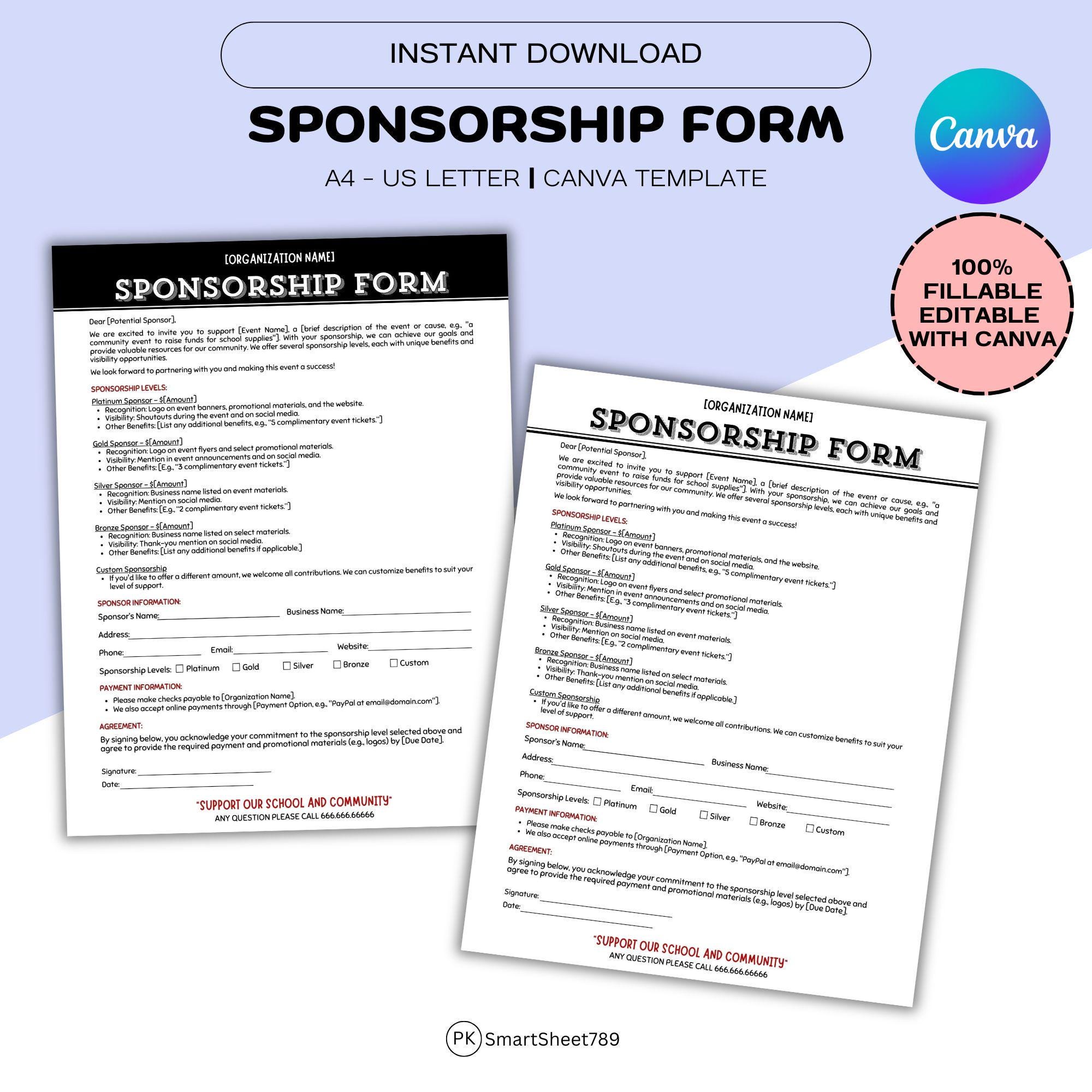 Editable Sponsorship Form Template: PTO/PTA Fundraising (digital ...