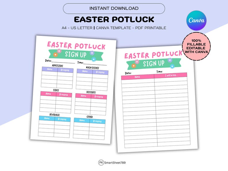 Editable Easter Signup Form, Printable Easter Potluck Sign-up Canva ...