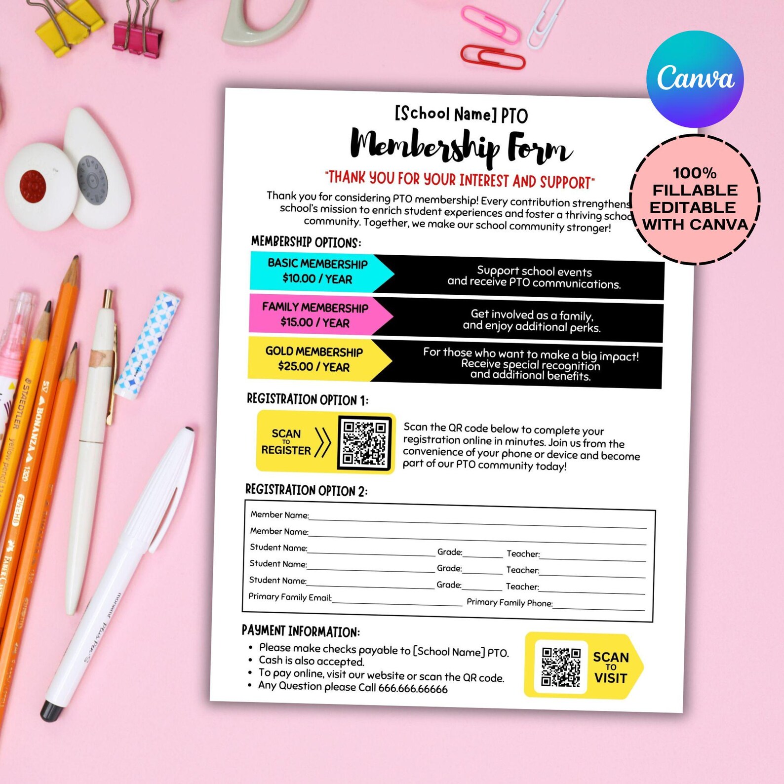 Editable PTO PTA Membership Form Flyer Template (digital Download) - Etsy