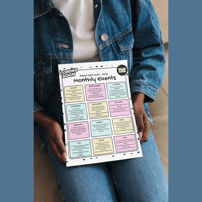 Editable School Calendar of Events: PTA/PTO Monthly Planner (digital ...