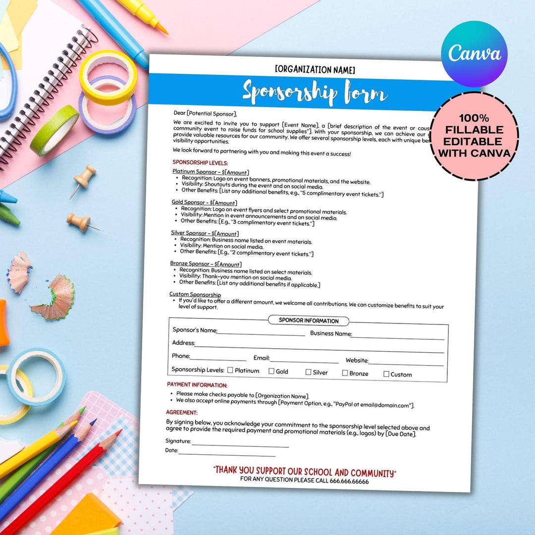 Editable Sponsorship Form Template, Sponsorship Form, Sponsorship ...