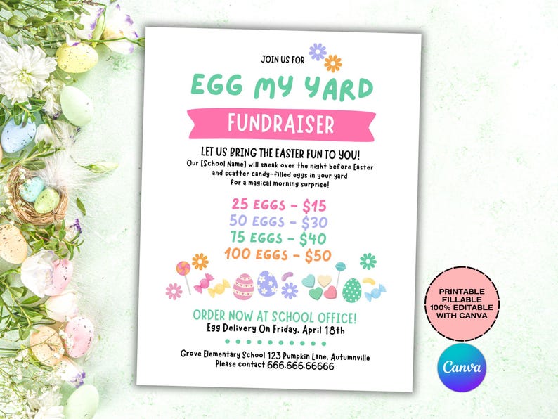 Editable Egg My Yard Flyer Printable, Egg My Yard Fundraiser, Printable ...