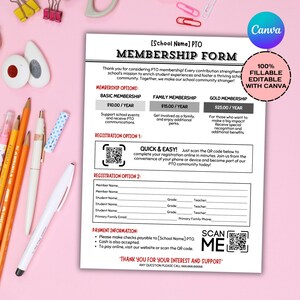 PTO PTA Membership Form Flyer Printable Club Membership Form Editable ...