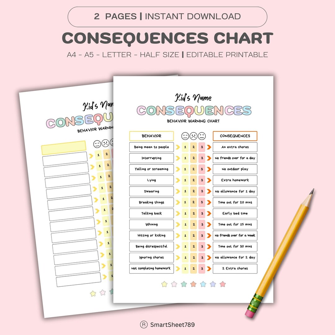 Behavior Consequence Chart for Kids, Consequences of My Actions, Kids ...