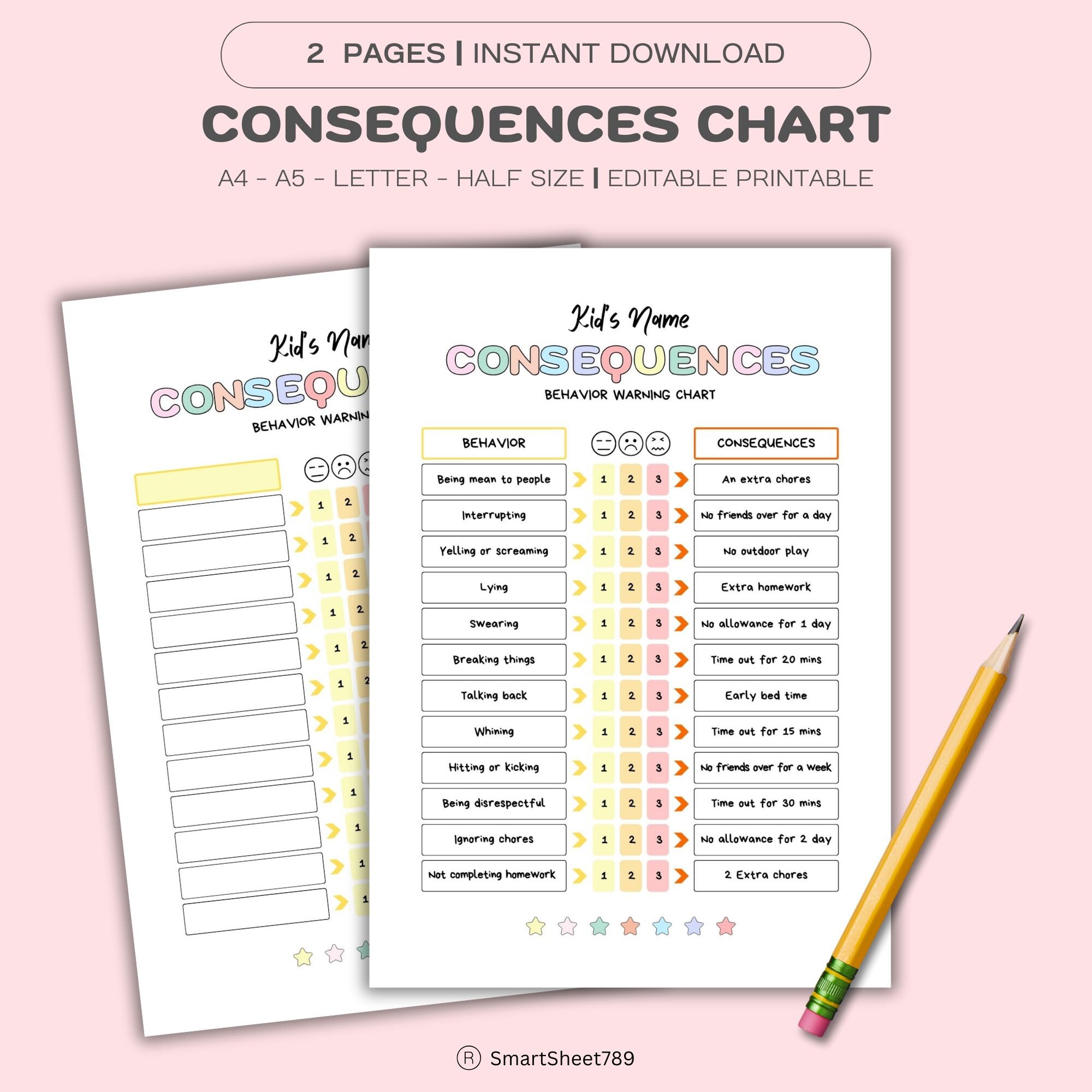 Behavior Consequence Chart for Kids, Consequences of My Actions, Kids ...