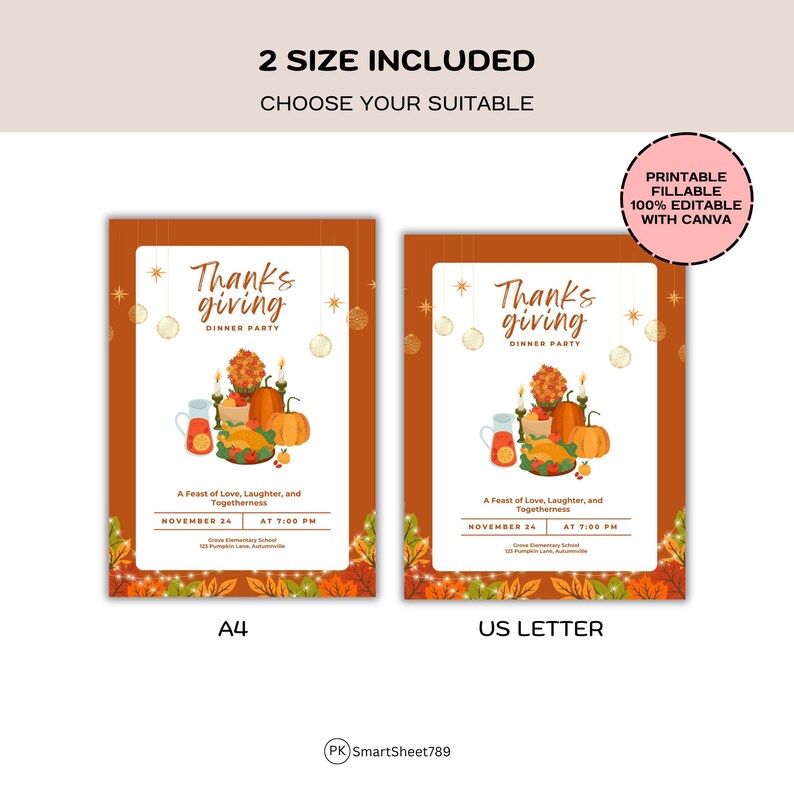EDITABLE Thanksgiving Dinner Invitation Harvest Dinner Flyer Printable ...