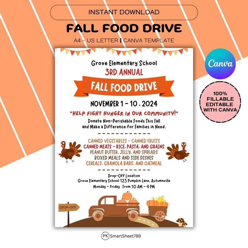 Fall Food Drive Editable Flyer, PTA PTO Flyer, School Church ...