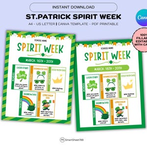 Editable St Patrick's Day Spirit Week Flyer, March Spirit Week Template ...