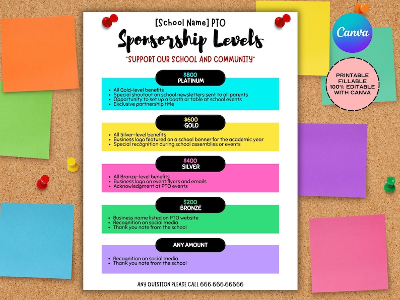 Editable Sponsorship Level Flyer Template: School PTA/PTO (digital ...