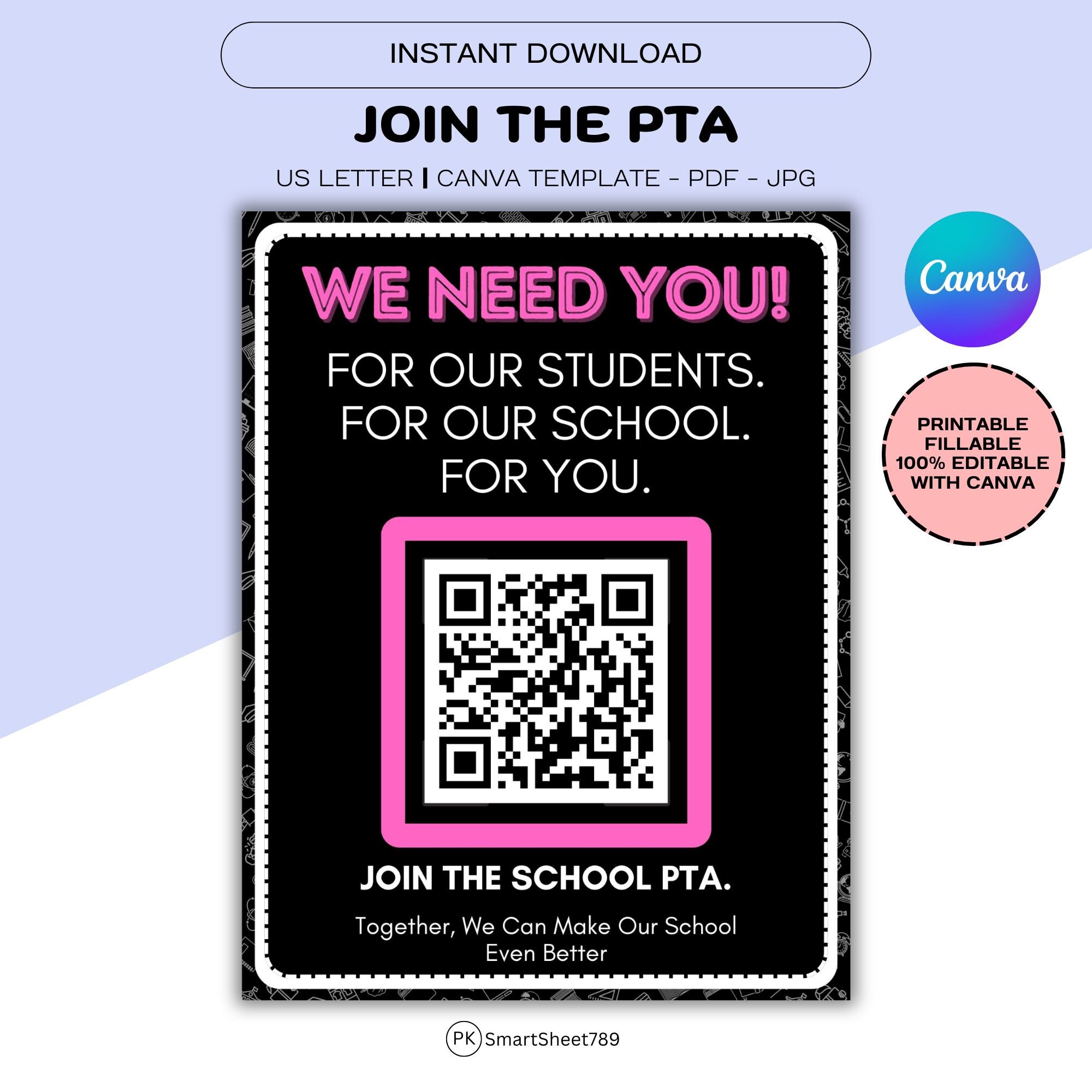 Editable Join the PTA, We Need You, PTO Flyer Template Ad QR Code for ...
