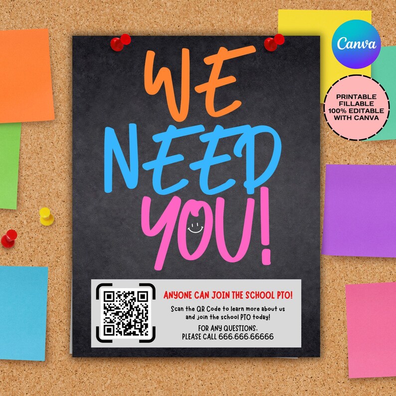 Editable Join the PTA, We Need You, PTO Flyer Template Ad QR Code for ...