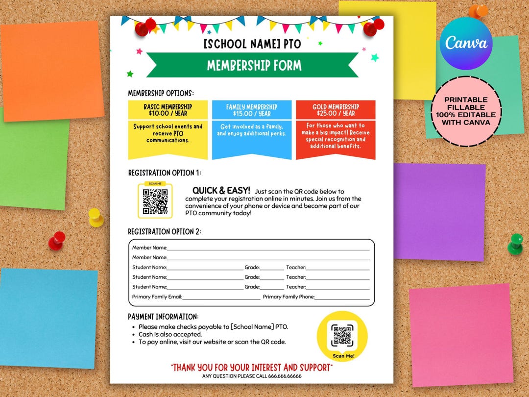 Editable PTO PTA Membership Form Flyer Template (digital Download ...