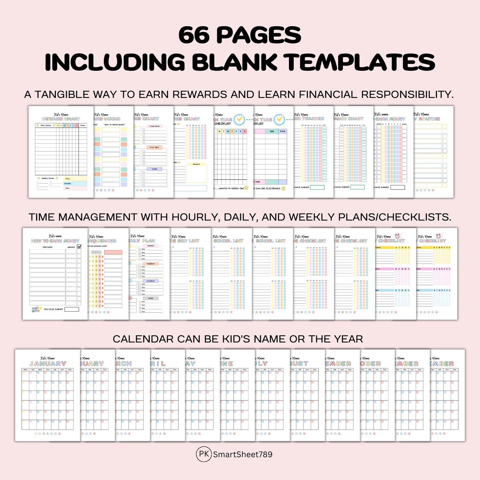Editable Kids Chore Chart Bundle Daily Weekly Checklists, Rewards ...