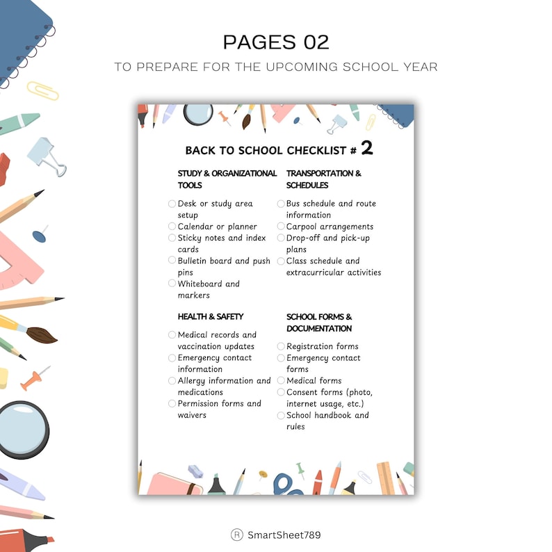 Back to School Checklist Planner: Printable School Supplies (PDF) - Etsy