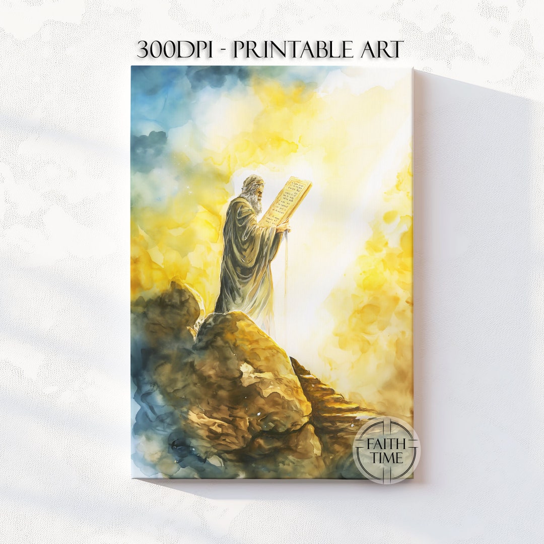 Moses Recieving the Ten Commandments Wall Art Digital Download Biblical ...