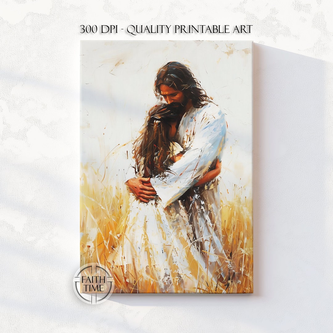 Jesus Hugging Little Girl Christian Art Modern Religious Wall Art ...