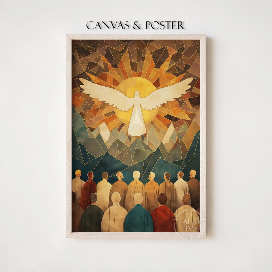 Pentecost Art Holy Spirit Artwork Canvas Christian Wall Art Framed ...