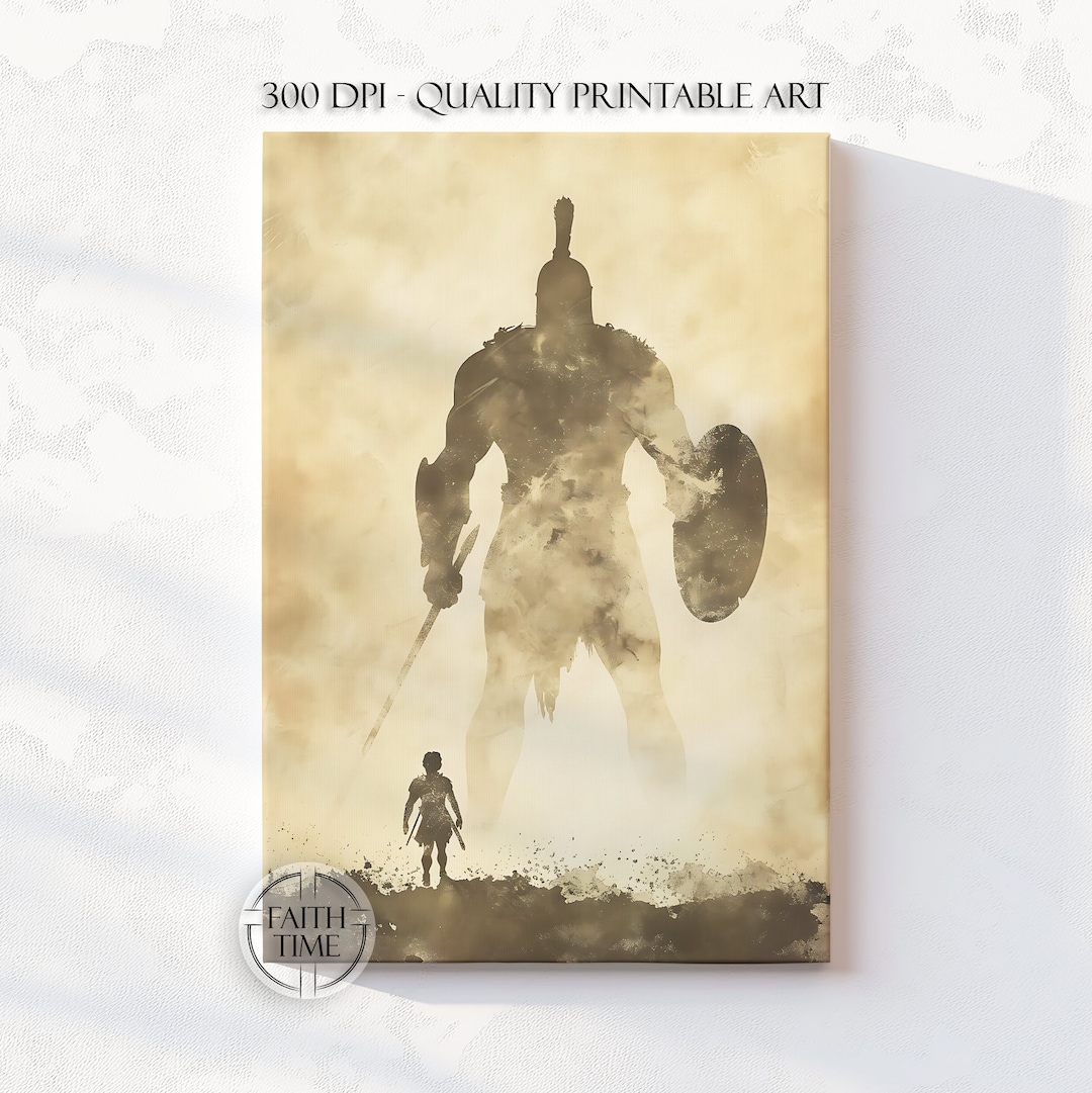 David and Goliath Art Simple Christian Art Modern Biblical Wall Art ...