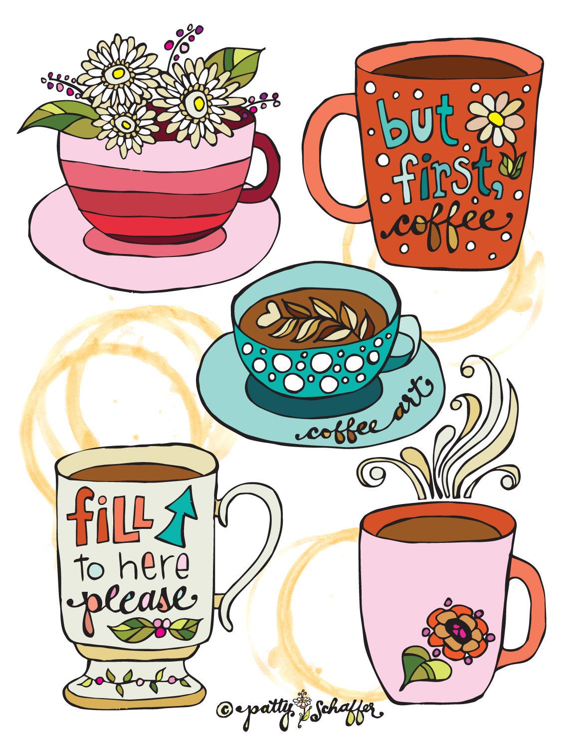 Coffee Mugs Art Print - Etsy