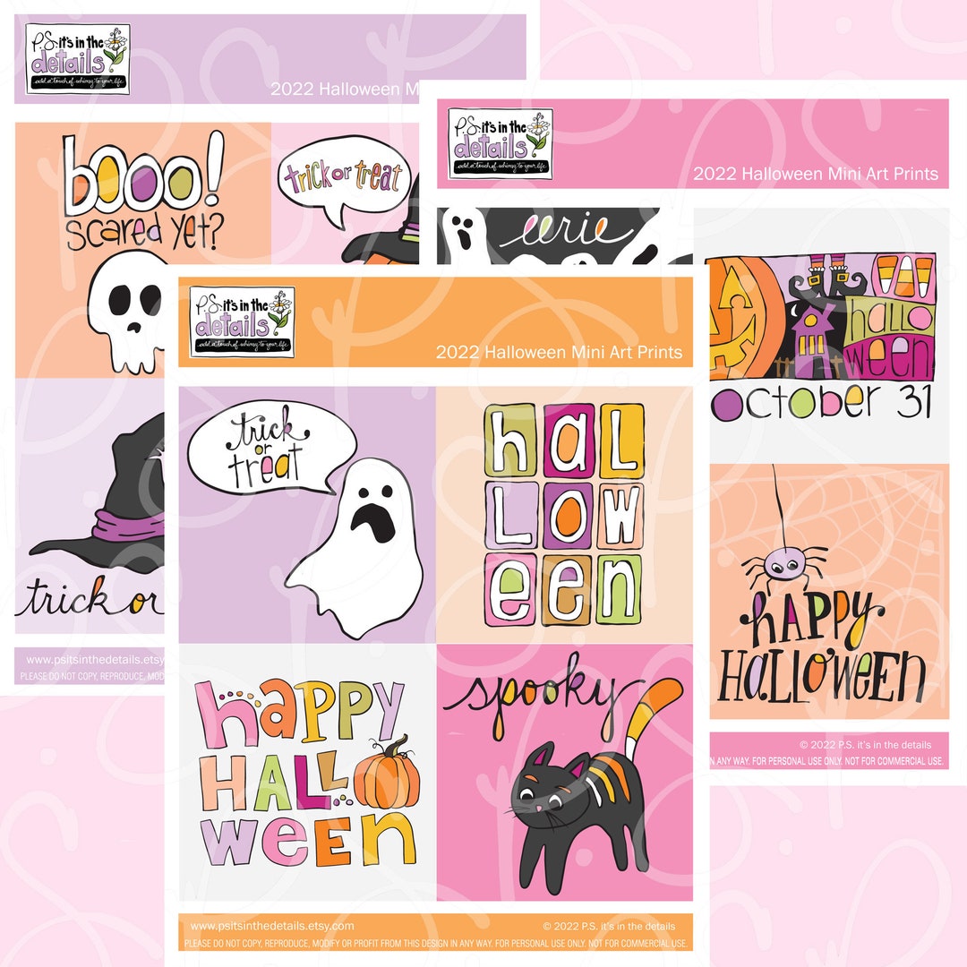 Instant Printable Halloween Art | Digital Halloween Art Prints | Set of ...