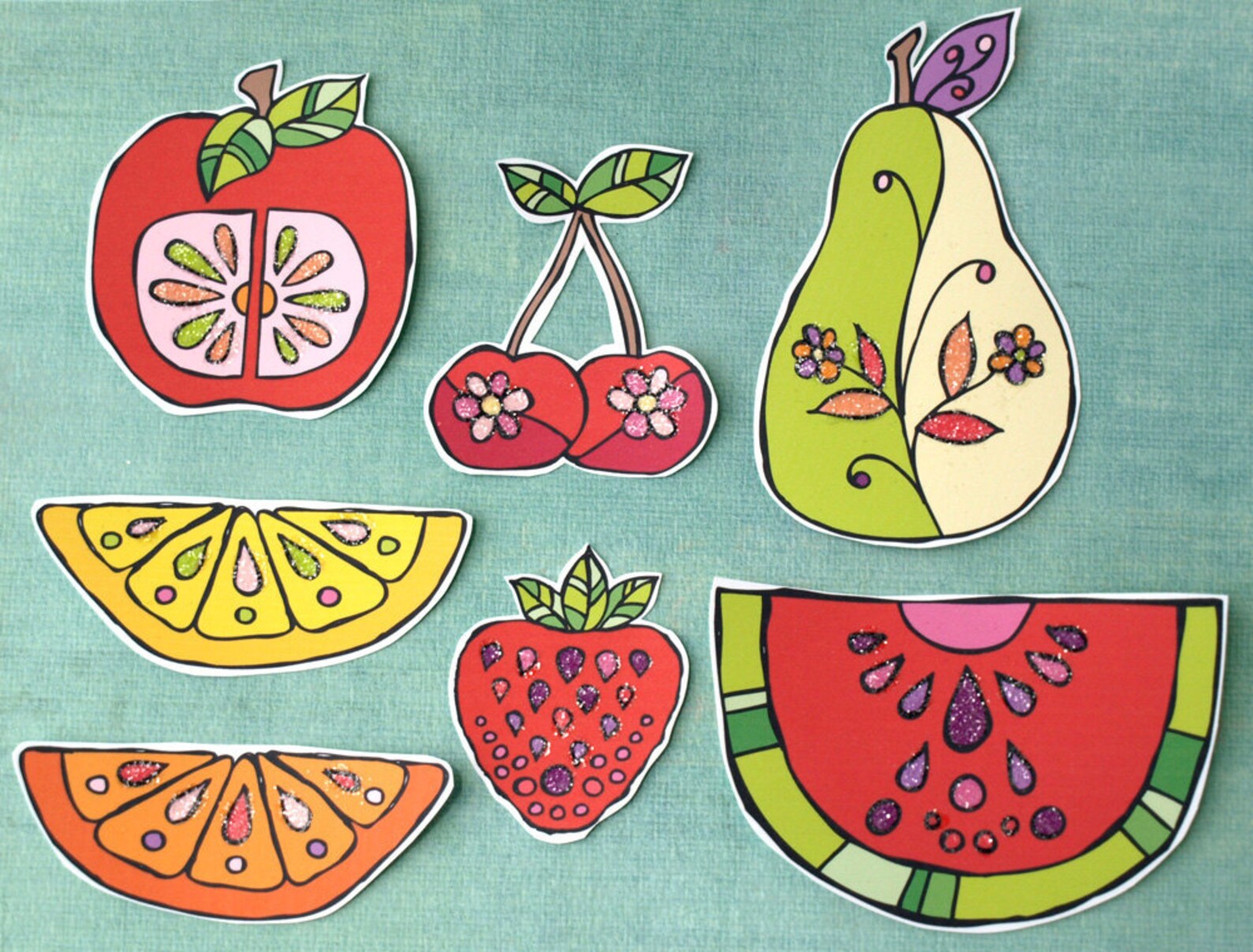 Fruit Glittered Paper Accents - Cute Fruit - Etsy