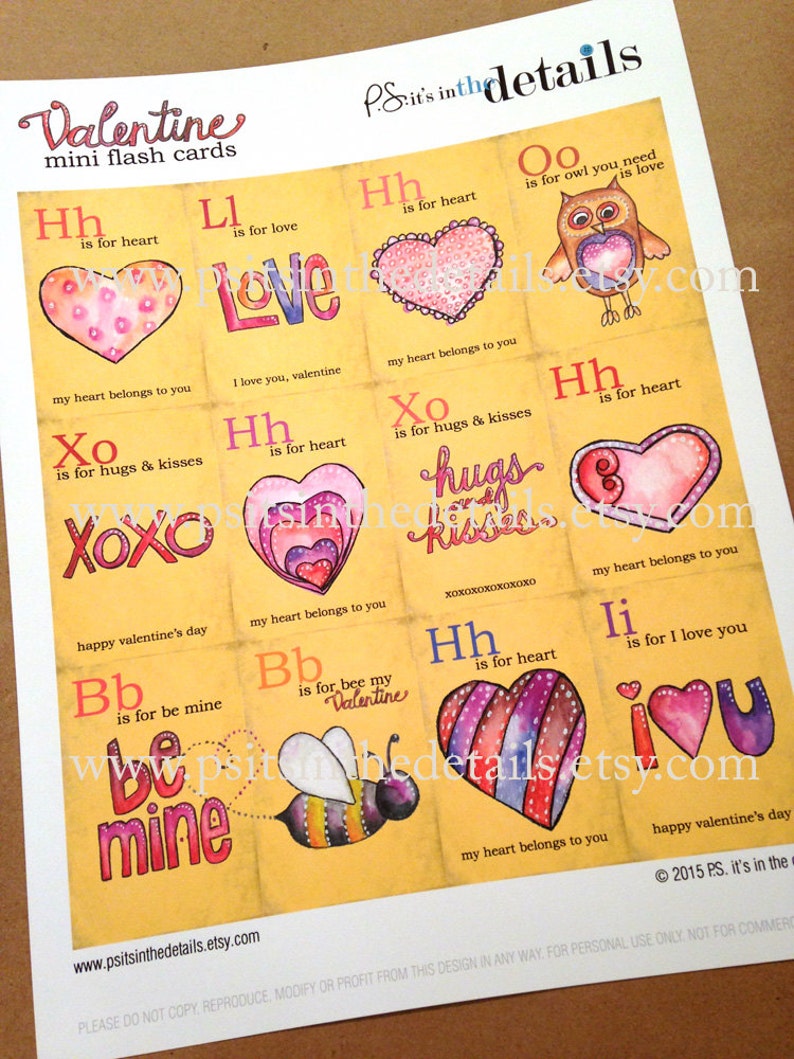 Valentine's Day Printable Mini Flash Cards - Etsy