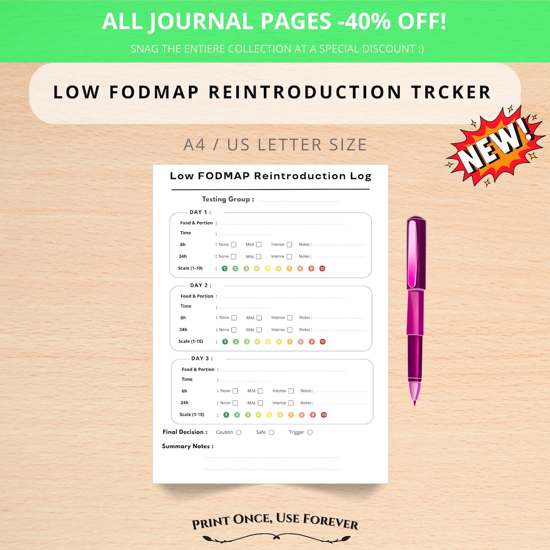Low Fodmap Reintroduction Tracker for IBS, Food Symptom Journal ...