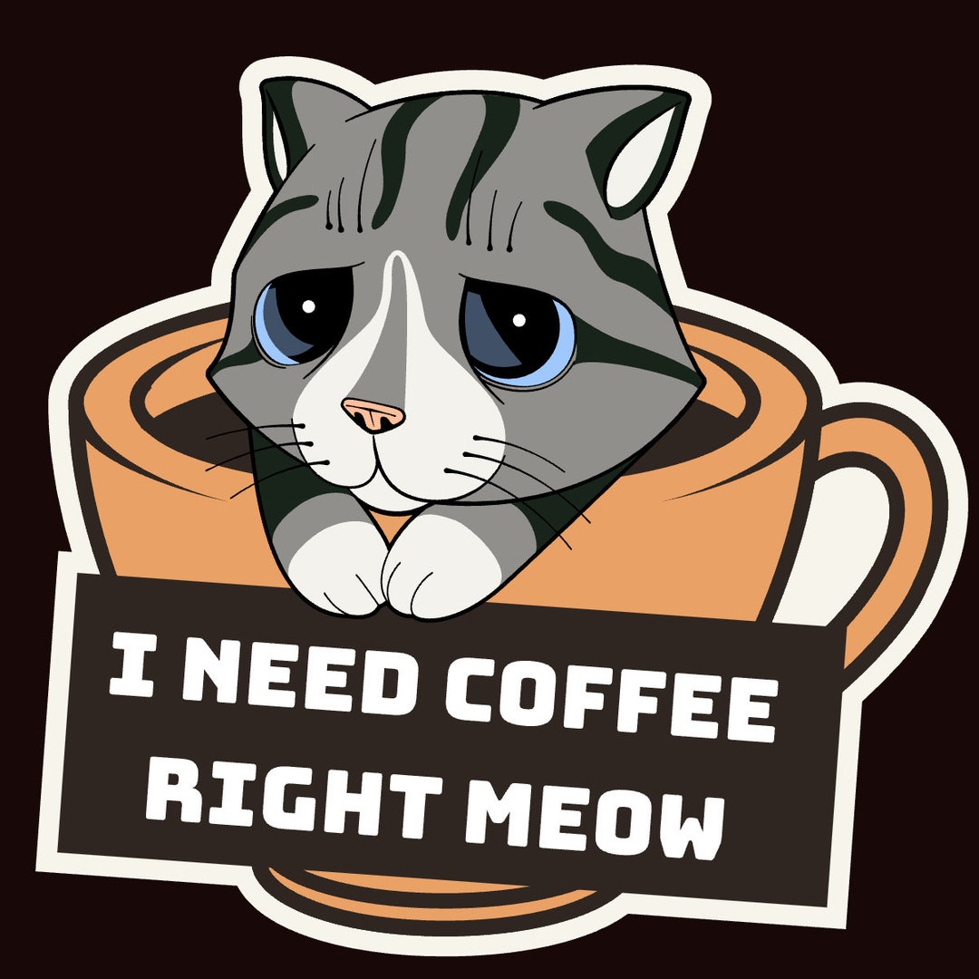 Cute Cat Coffee, Cartoon, Sticker, Mom, Hot, Stanley, Hydro Flask, Yeti ...