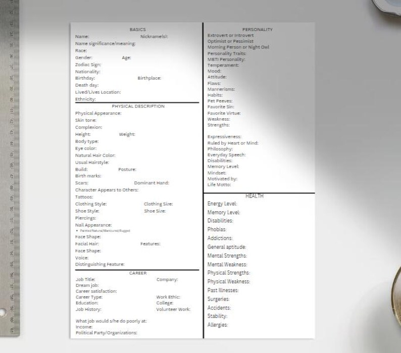 Character Builder Template - Etsy
