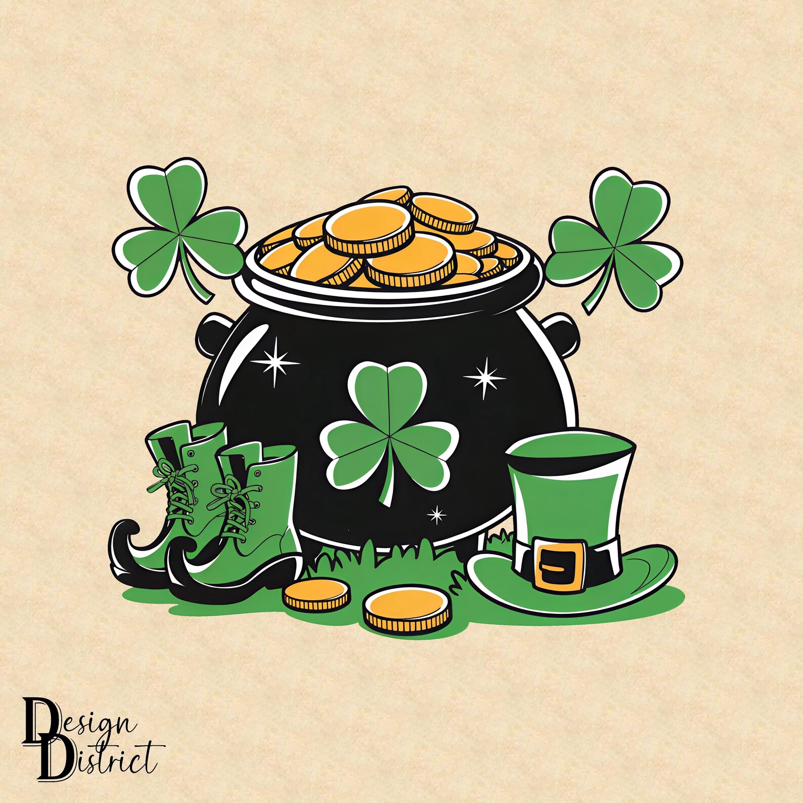 Pot of Gold With Gold Coins PNG, Leprechaun Hat, Shamrocks & Shoes, St ...