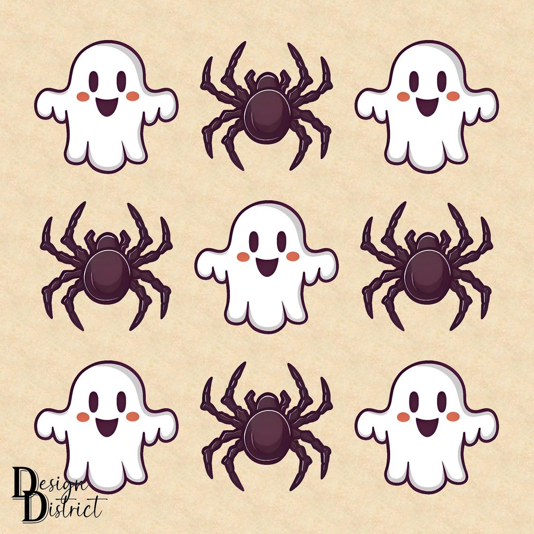Halloween Clipart Png, GHOST AND SPIDER Panel, Sublimation Design, High ...