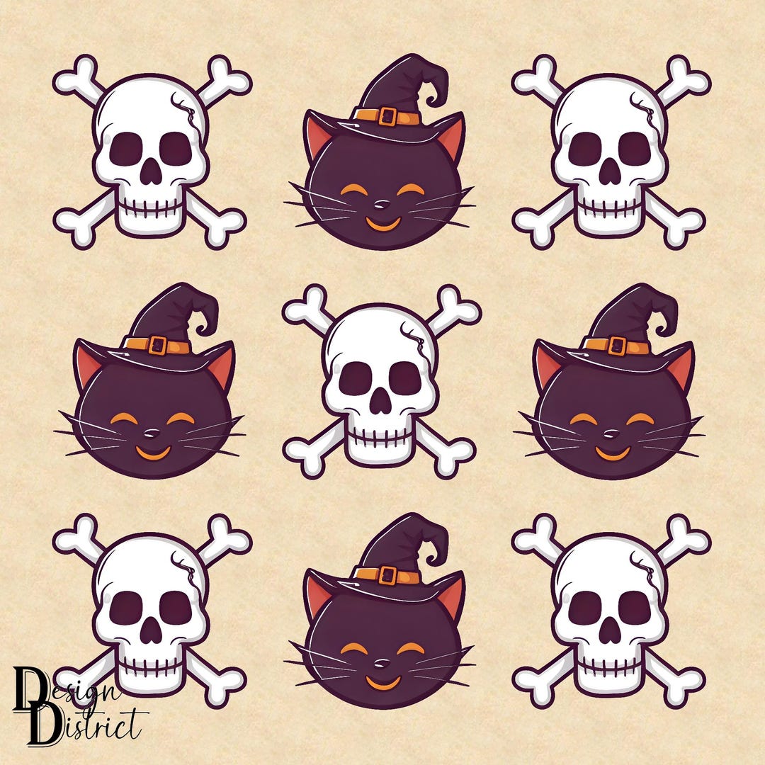 Halloween Clipart Png, SKULL AND CAT Panel, Sublimation Design, High ...