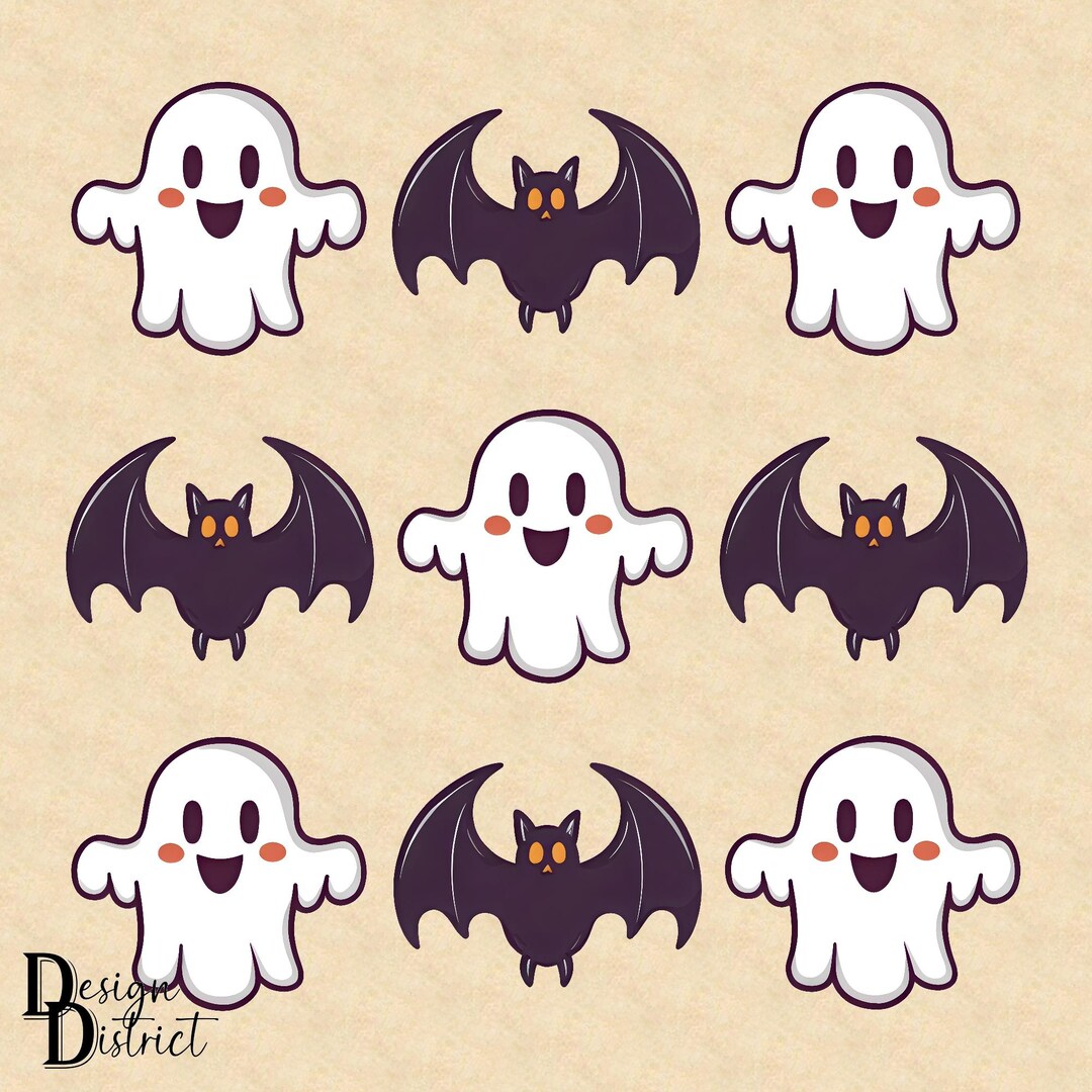 Halloween Clipart Png, GHOST AND BAT Panel, Sublimation Design, High ...