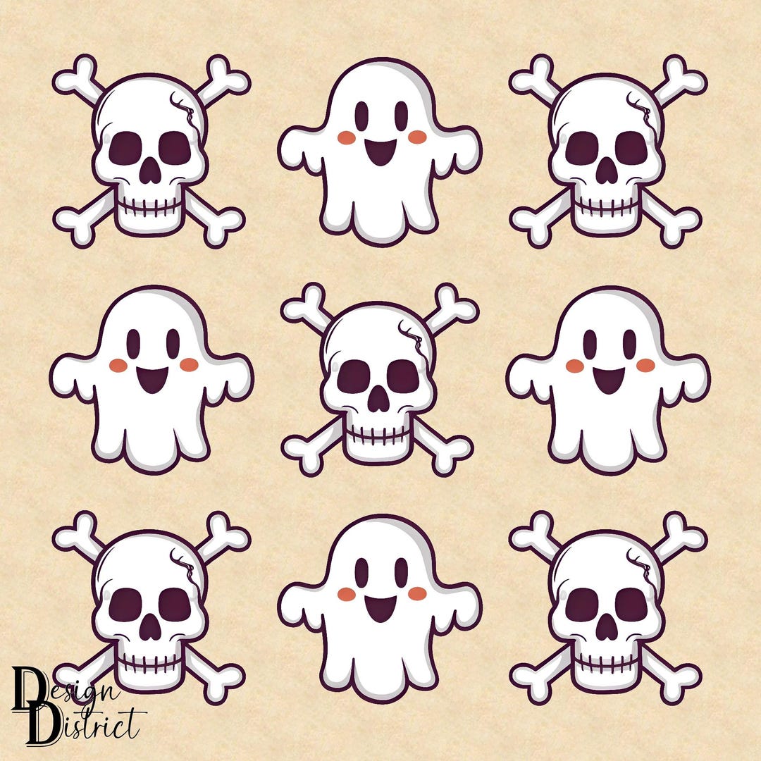 Halloween Clipart Png, SKULL AND GHOST Panel, Sublimation Design, High ...