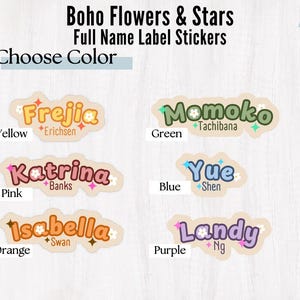 Boho Flowers & Stars Full Name Labels | Personalized Waterproof Girl ...