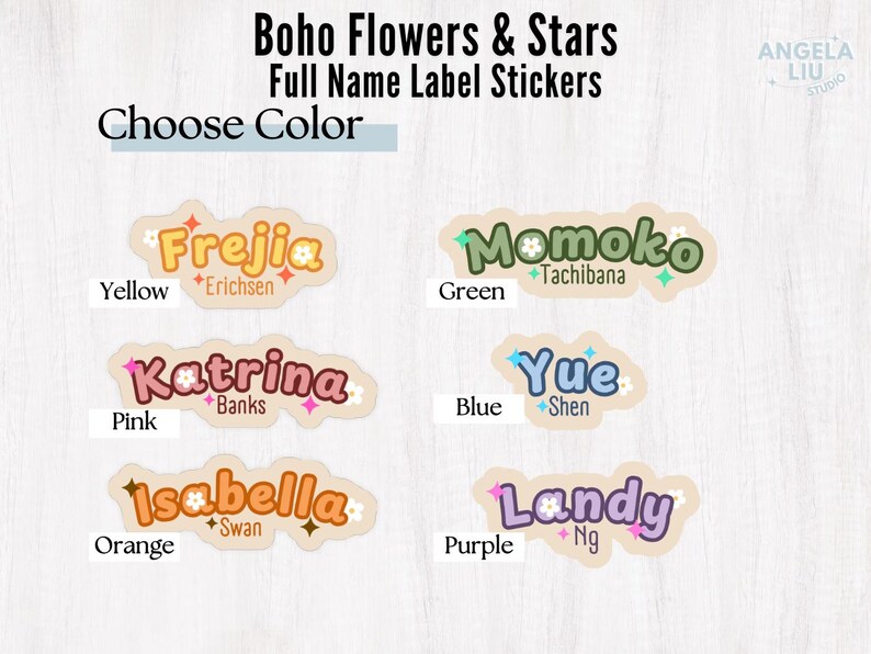 Boho Flowers & Stars Full Name Labels | Personalized Waterproof Girl ...