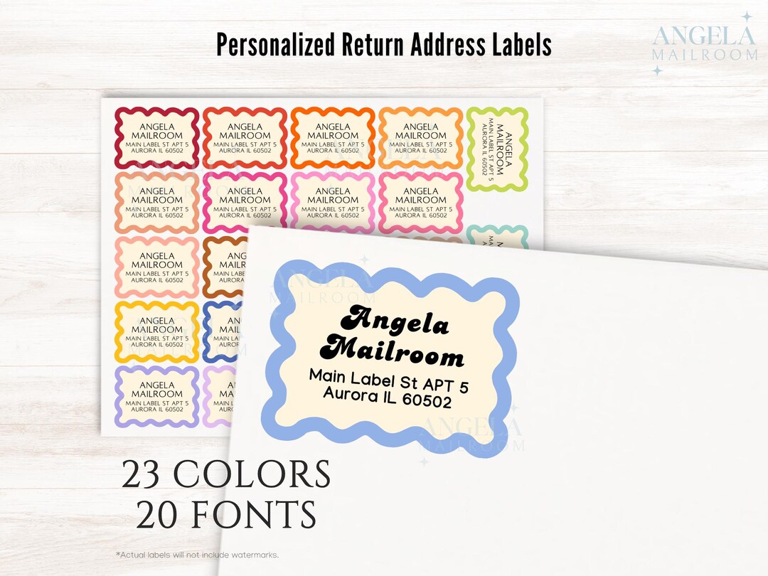 Scalloped Wavy Border Return Address Labels, Set of 23 | Personalized ...