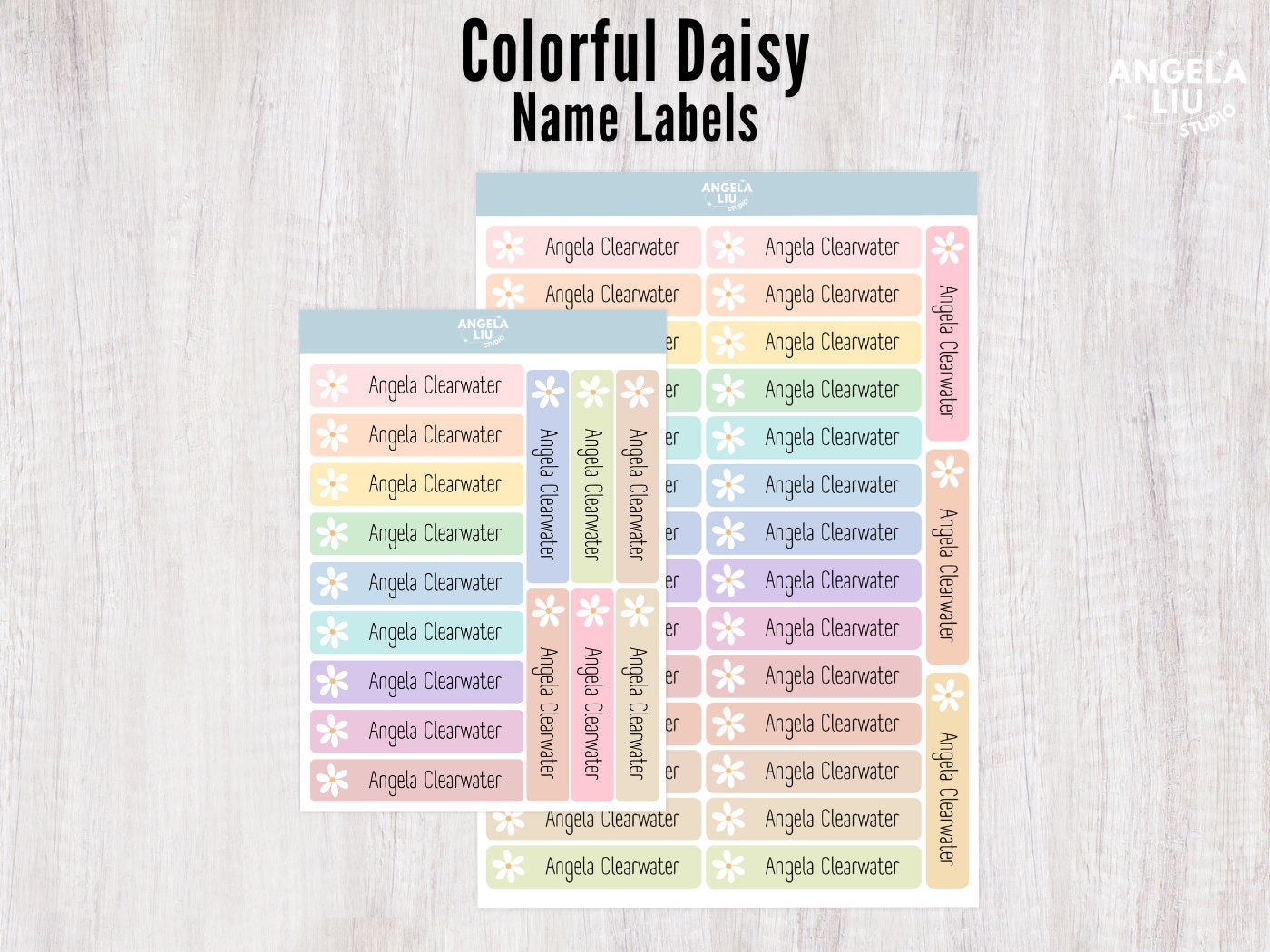 Colorful Daisy Name Labels | Skinny Long Strip Full Name Label Stickers ...