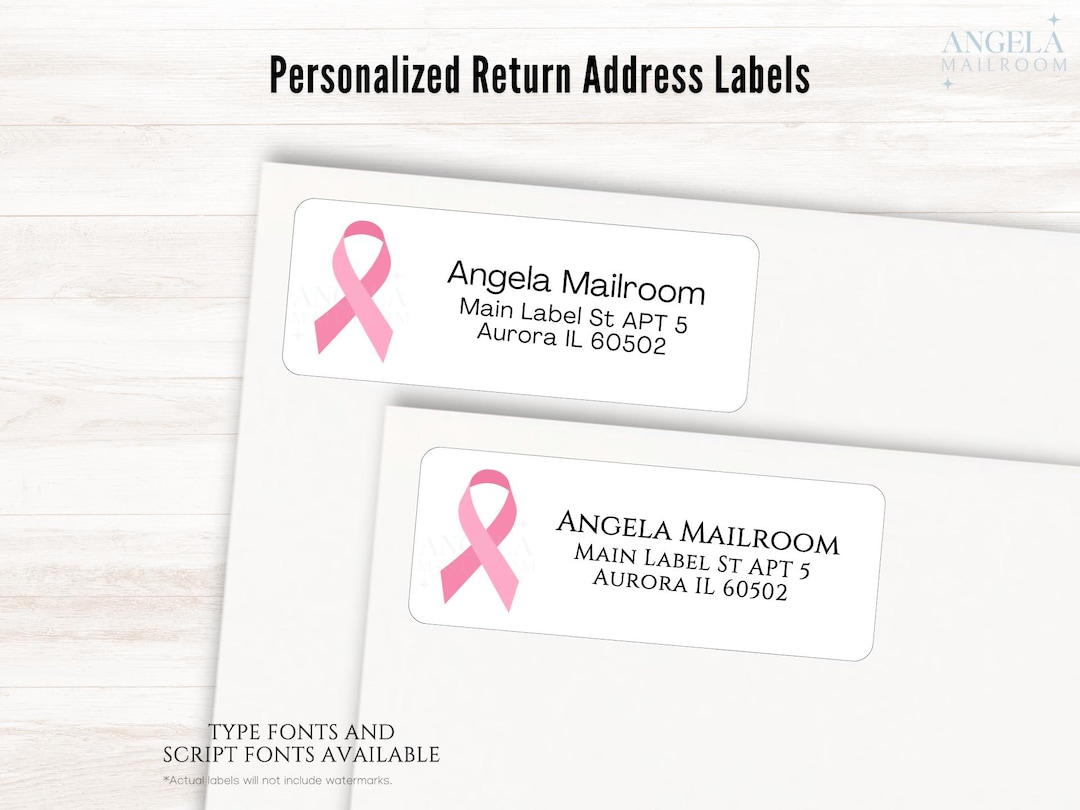 Breast Cancer Pink Ribbon Return Address Label, Set of 30 | Custom ...