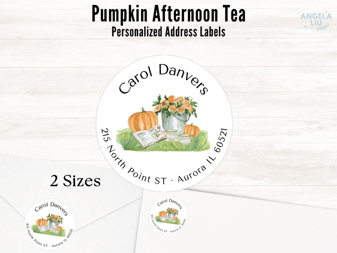 Pumpkin Afternoon Tea Personalized Round Address Labels | Thanksgiving ...