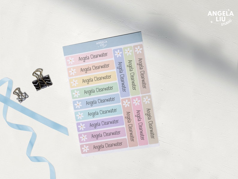 Colorful Daisy Name Labels | Skinny Long Strip Full Name Label Stickers ...