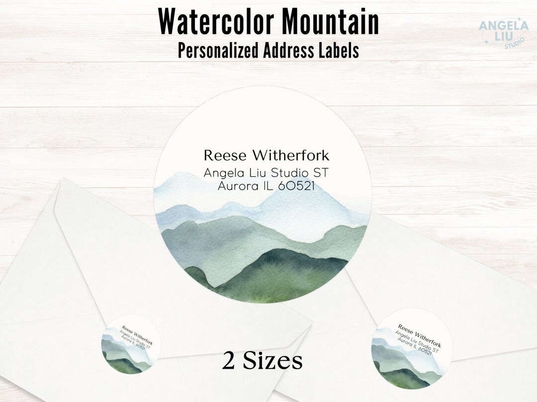 Watercolor Mountain Personalized Round Address Labels | Custom Return ...