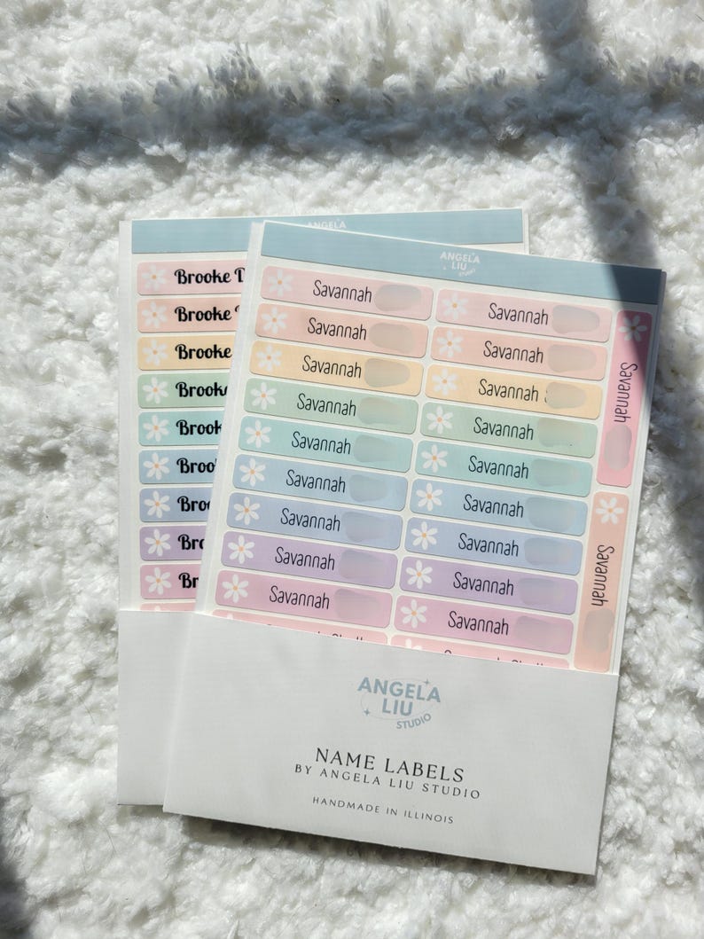 Colorful Daisy Name Labels | Skinny Long Strip Full Name Label Stickers ...