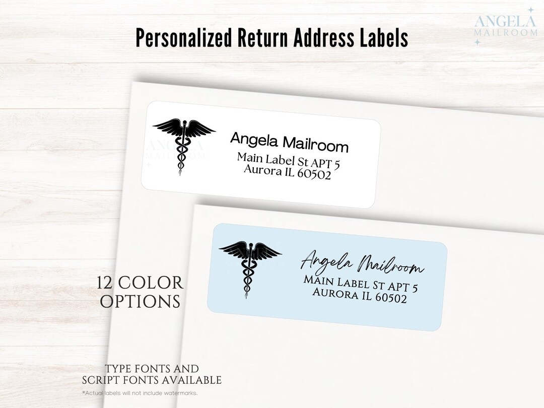 Medical Caduceus Return Address Labels, Set of 30 | Custom Text Sticker ...