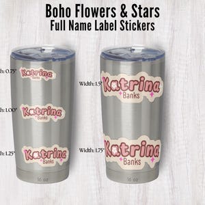 Boho Flowers & Stars Full Name Labels | Personalized Waterproof Girl ...