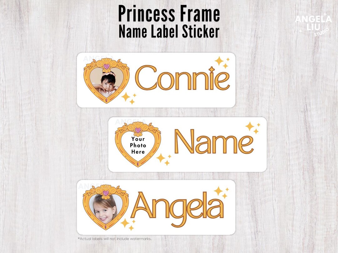 Custom Photo Girl Name Labels | Elegant Princess Heart Frame Design ...