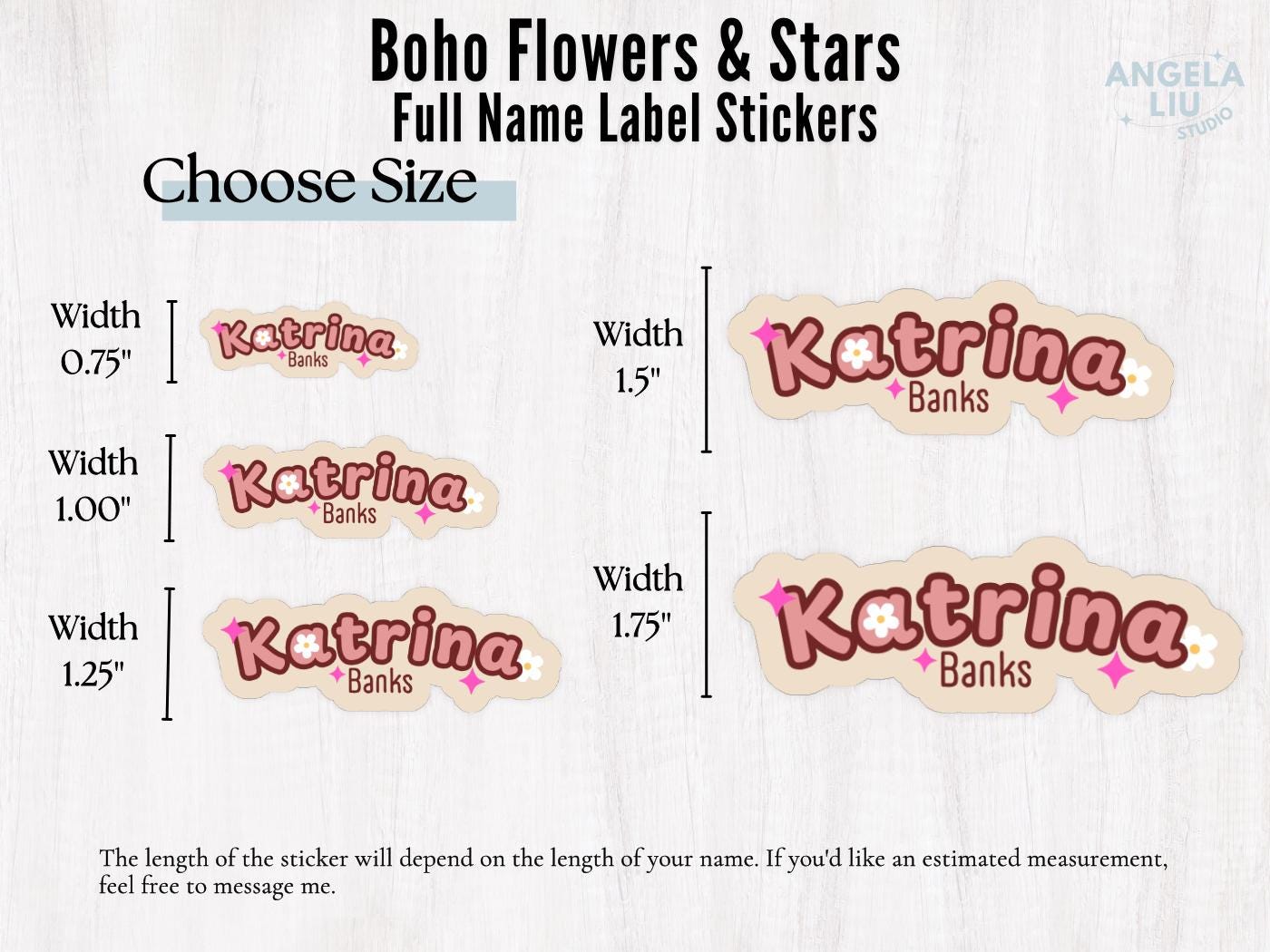 Boho Flowers & Stars Full Name Labels | Personalized Waterproof Girl ...