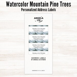 Watercolor Mountain Pine Trees Return Address Label Personalize Mailing ...